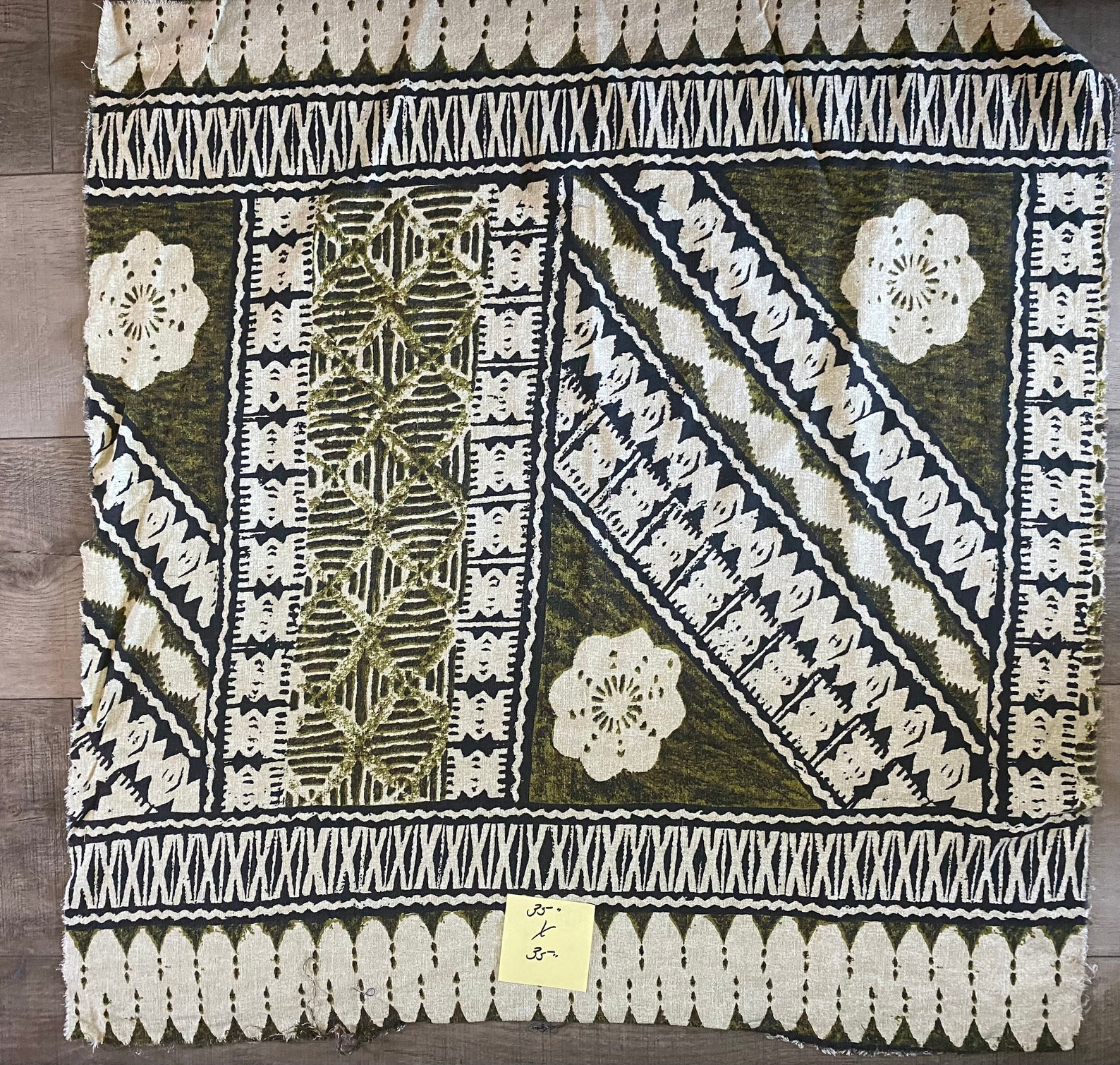 Lot of 3 Vintage Barkcloth Hawaiian Prints. Fabric Remnants. Olive ...
