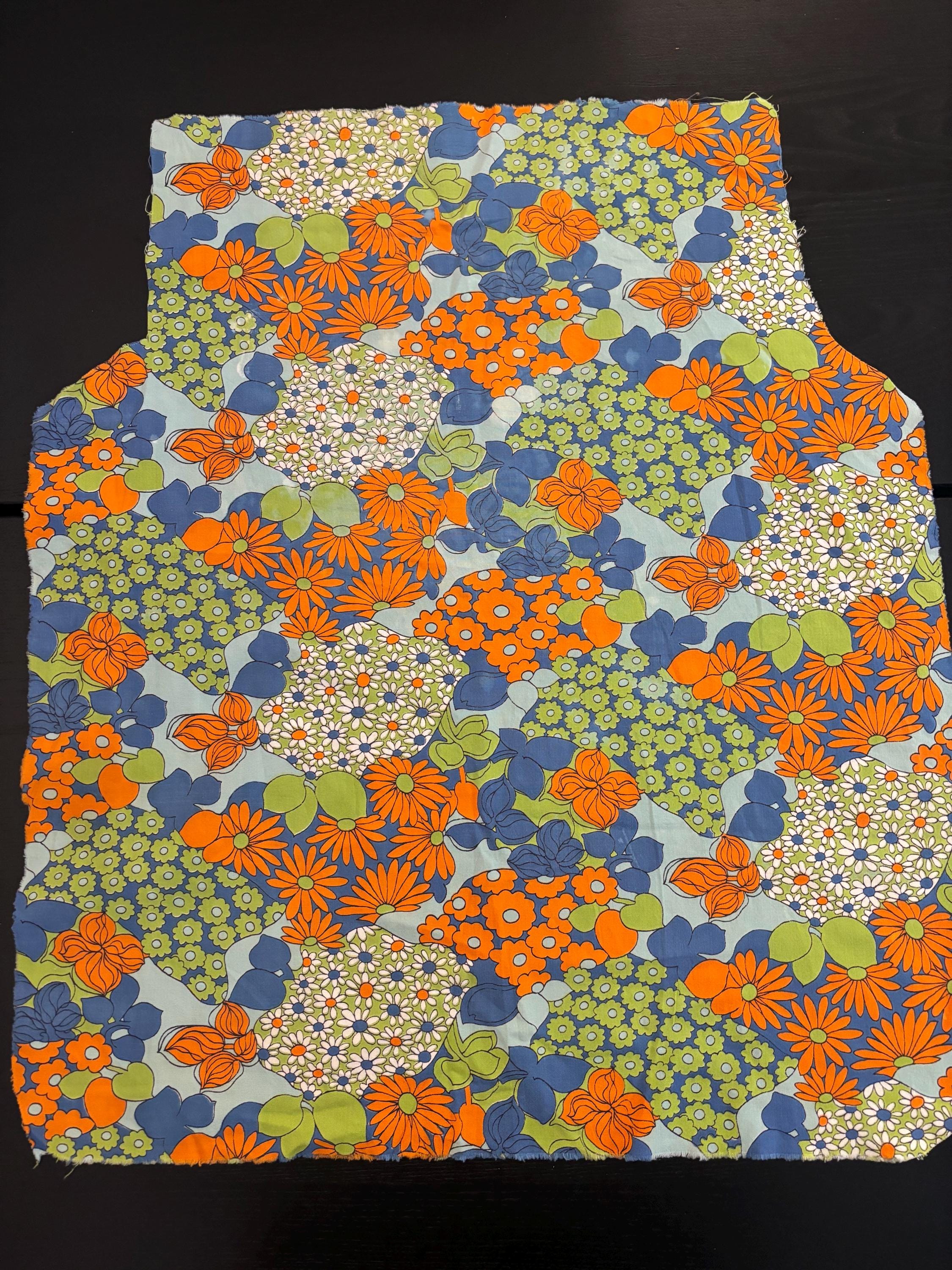 Vintage Flower Power Fabric Remnant. 60s/70s Orange Green Blue - Etsy