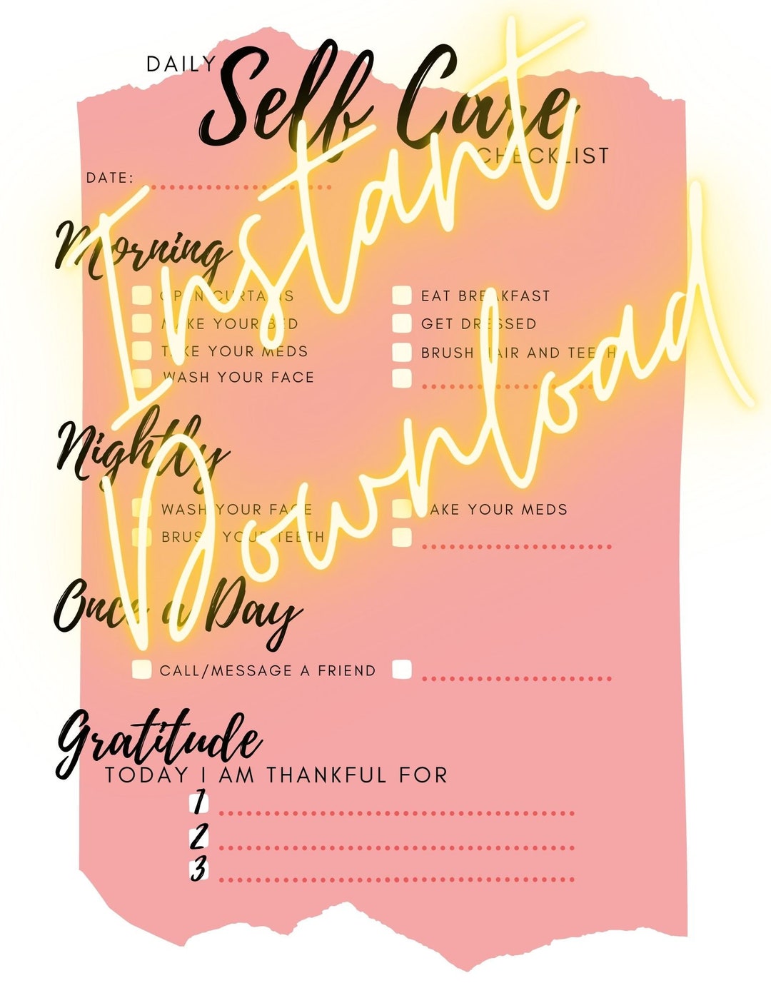 Printable Self Care Checklist Etsy