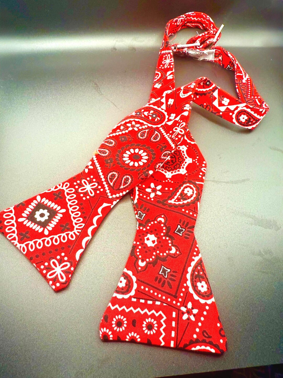 Red Bandana Self Tie Bow Tie W/ Silver Hardware - Etsy