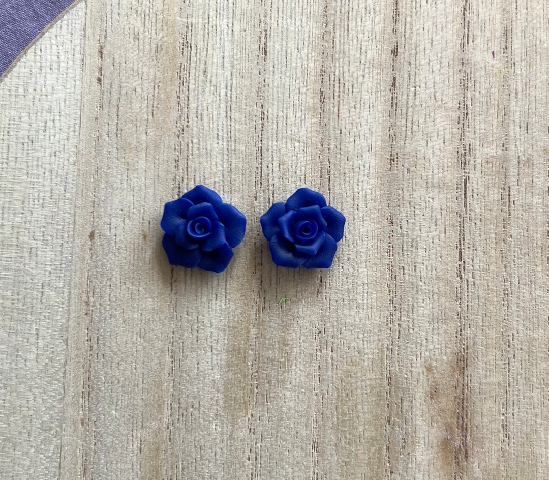 Royal Blue Rose Earrings - Etsy UK