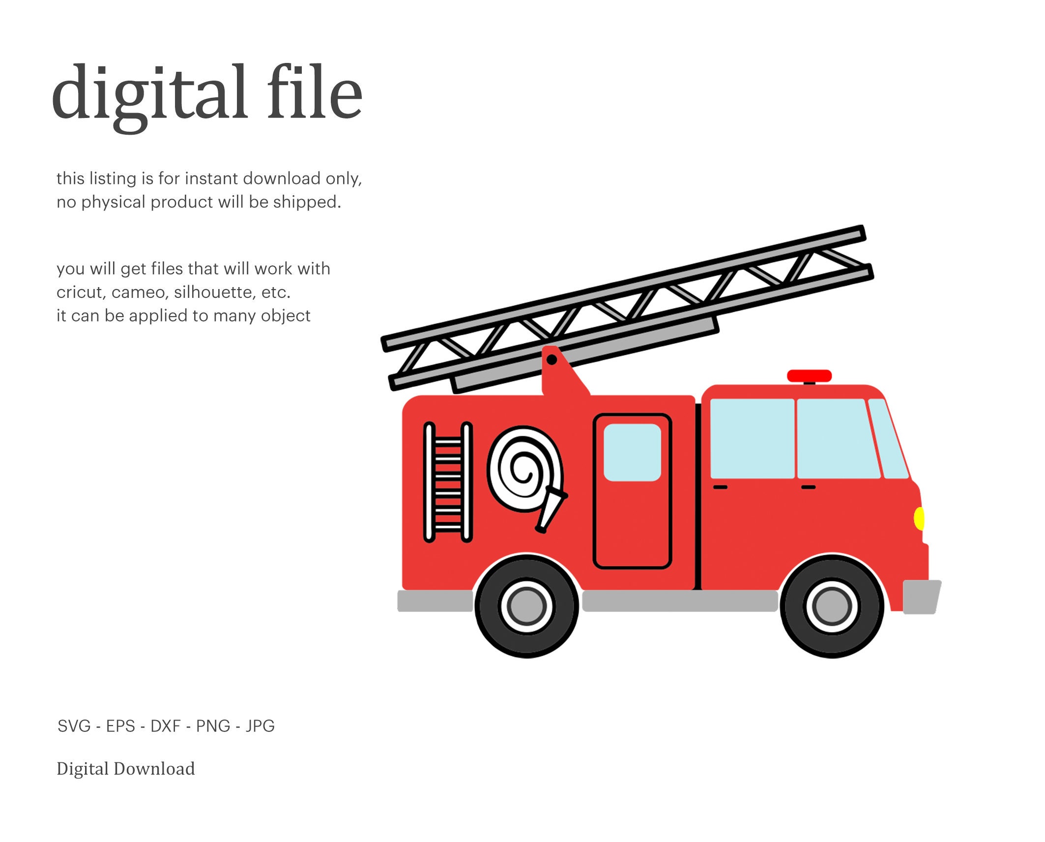 Fire Truck Svg Cut File for Cricut Clipart Digital | Etsy