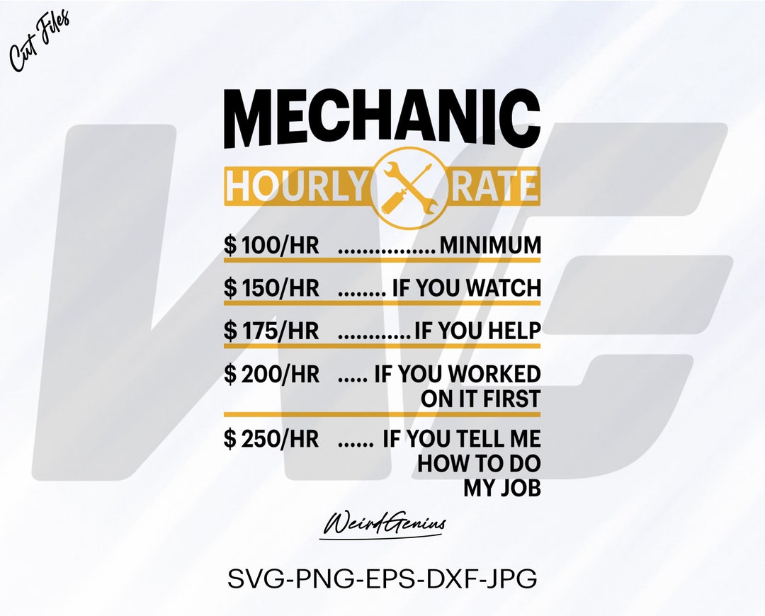 Funny Mechanic Hourly Rate SVG, Mechanic Meme, Cut File (digital ...