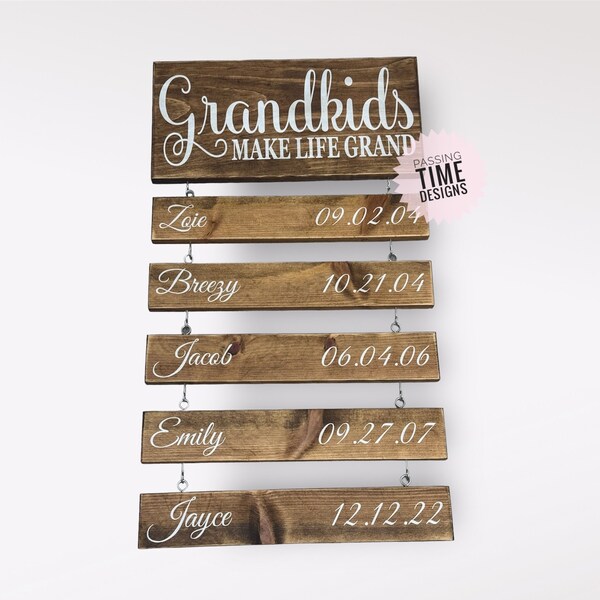 Grandkids Name and Birthday Sign - Etsy