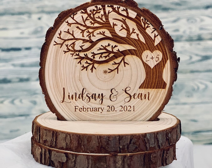Wood Cake Topper / Custom Name Sign / Stump Cake Topper / Rustic Cake ...