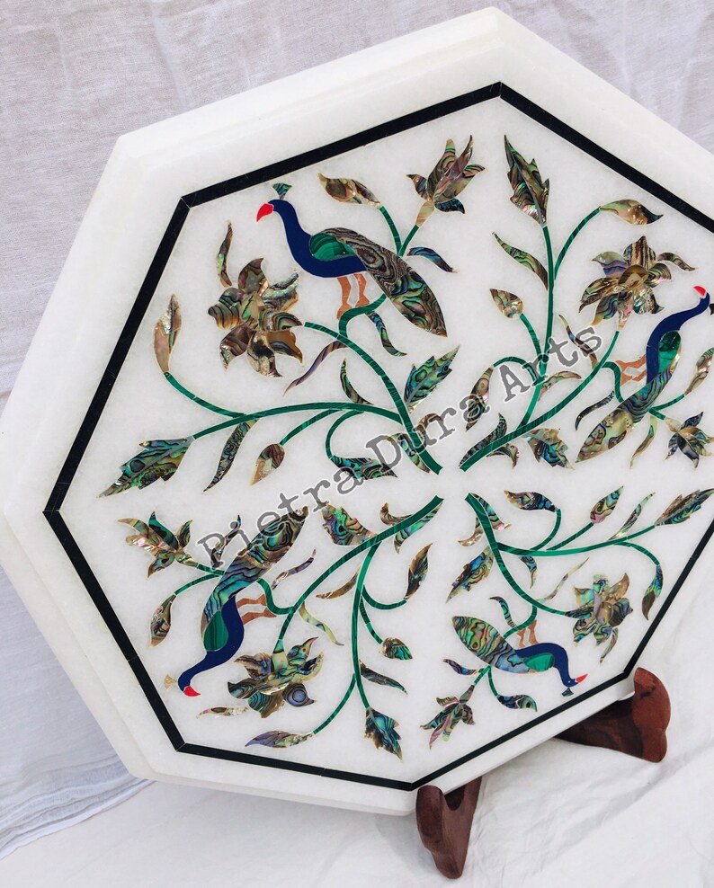 Marble Inlay Table Top Peacock Design 12x12inches ready to Dispatch - Etsy