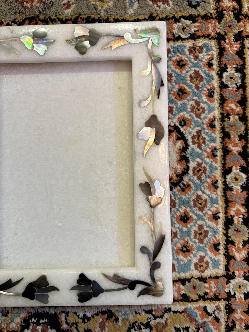 Handcrafted Marble Photo Frame | Mother of Pearl Inlay Floral | White ...