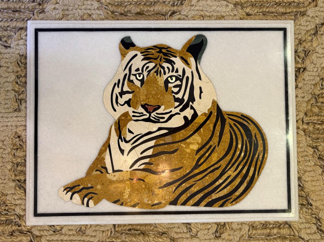 Tiger Inlay Marble Tabletop – 24x18" Wildlife Art in Natural Stones ...