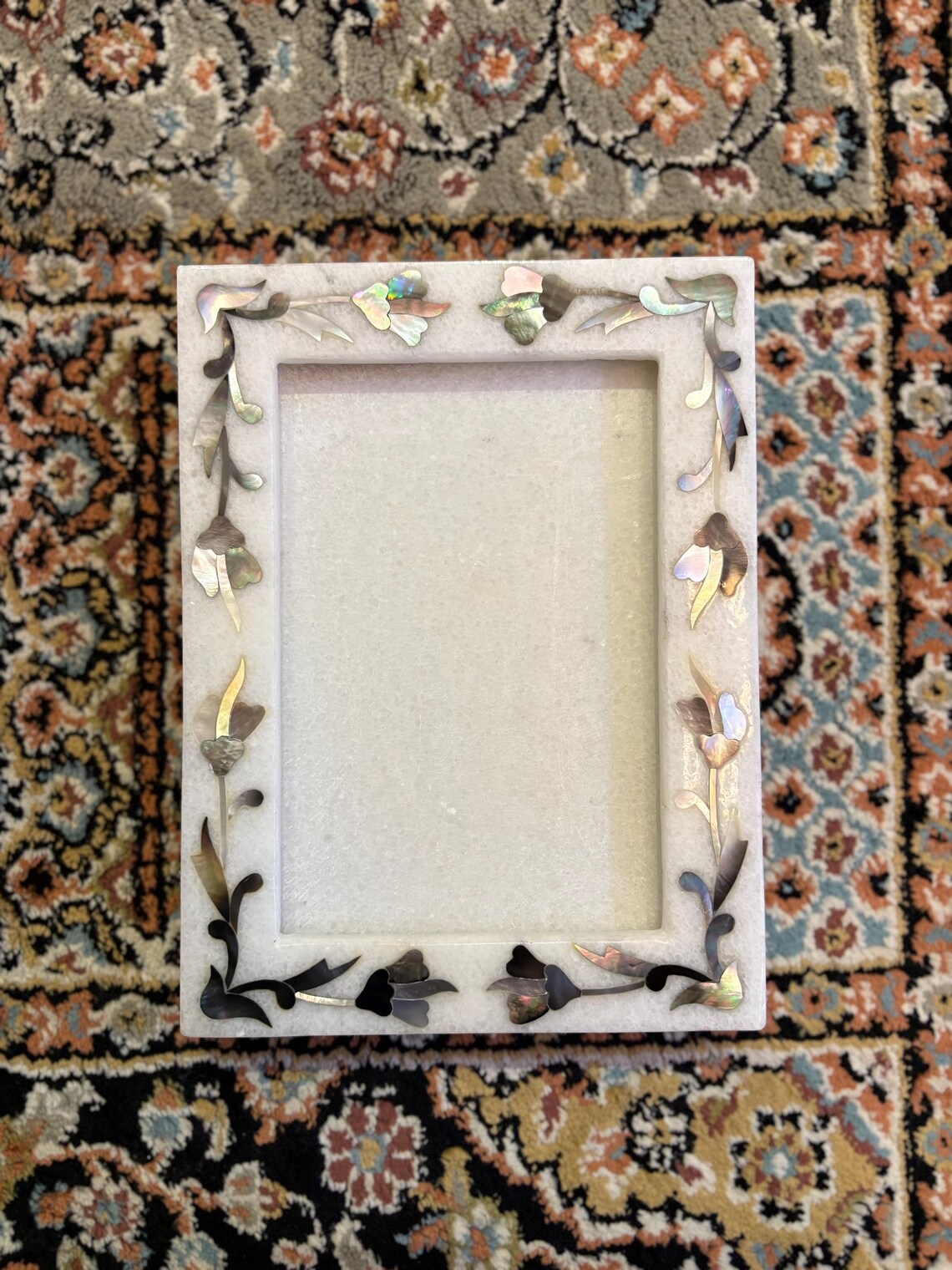 Handcrafted Marble Photo Frame | Mother of Pearl Inlay Floral | White ...