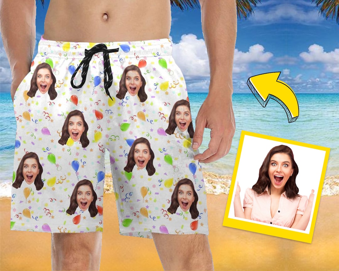 Custom Swim Trunks, Photo Swim Trunks, Birthday Beach Shorts Gift, Men ...