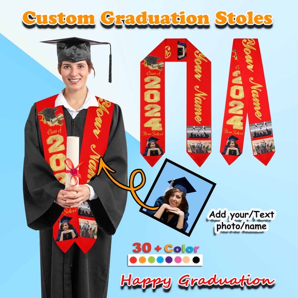 Personalized Photo Graduation Stole 2024, Customized Shawl With Name ...