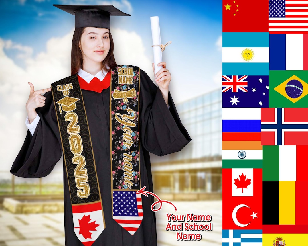 Personalized Graduation Stole 2025: Custom Photo & Flags Sash - Etsy