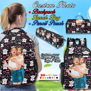 Personalized Photo/name Backpack, Custom Face Lunch Bag Set, With Photo ...