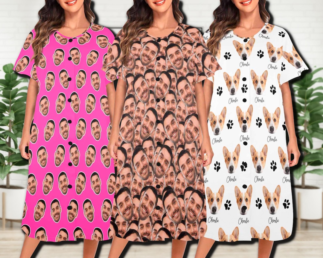 Personalized Photo Pajamas Dress for Women,custom Face Nightgown,custom ...