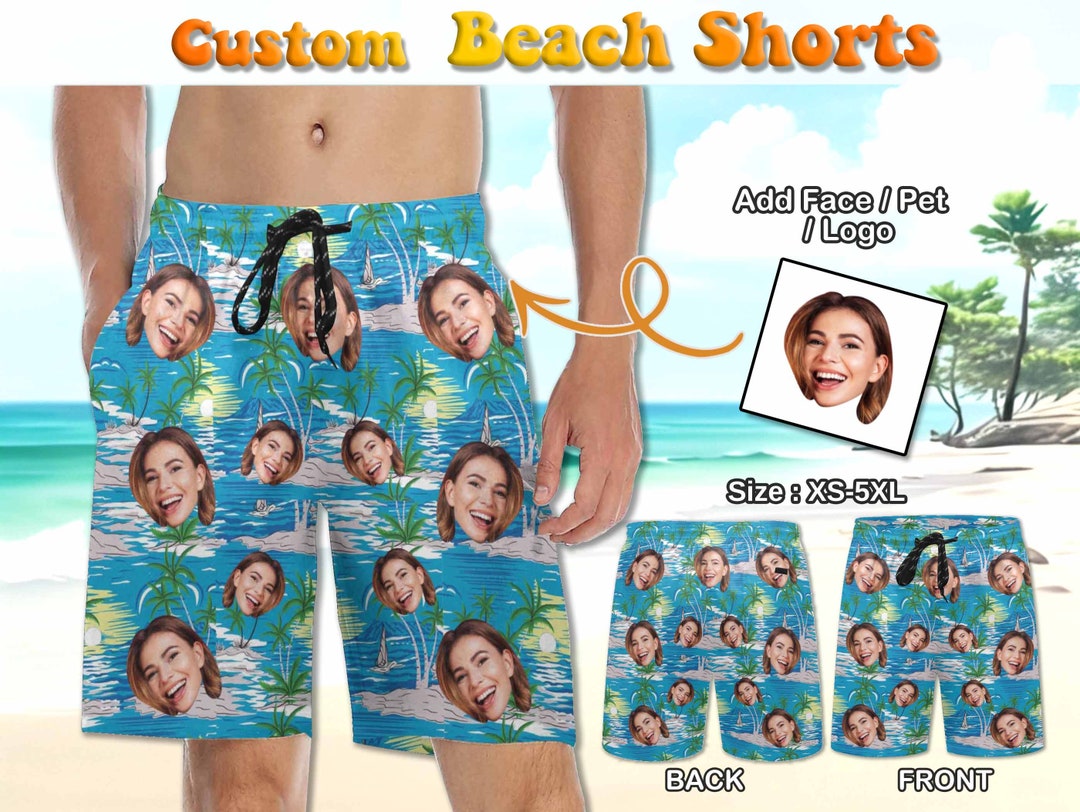 Custom Face Swim Trunk, Personalized Men Bathing Suit, Face on Surf ...