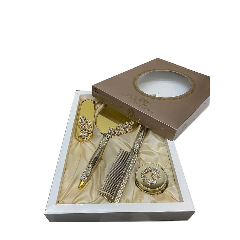 Wedding Ring Lux Gold Flower Bouquet Mirror Comb Set - Etsy