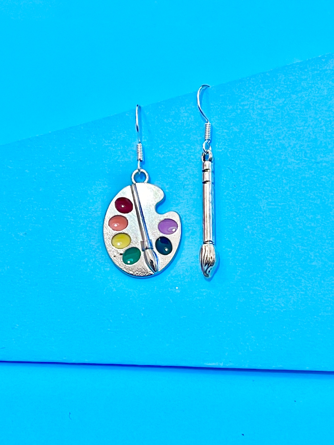 Paint Palette & Brush, Painters, Artists Dangle Earrings, Funky ...