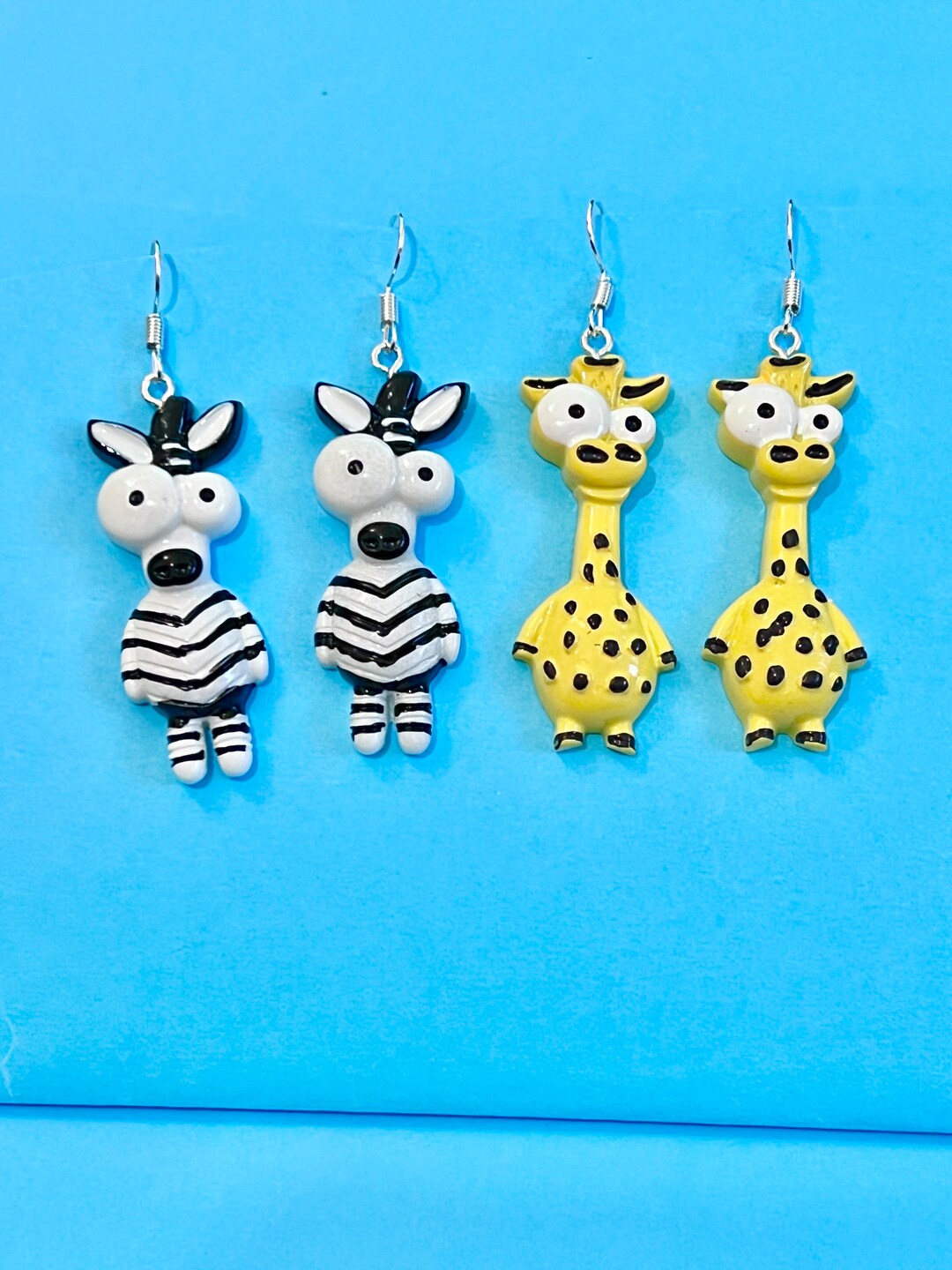 George the Giraffe and Zoe the Zebra Google Eyed Earrings, Fun Funky ...