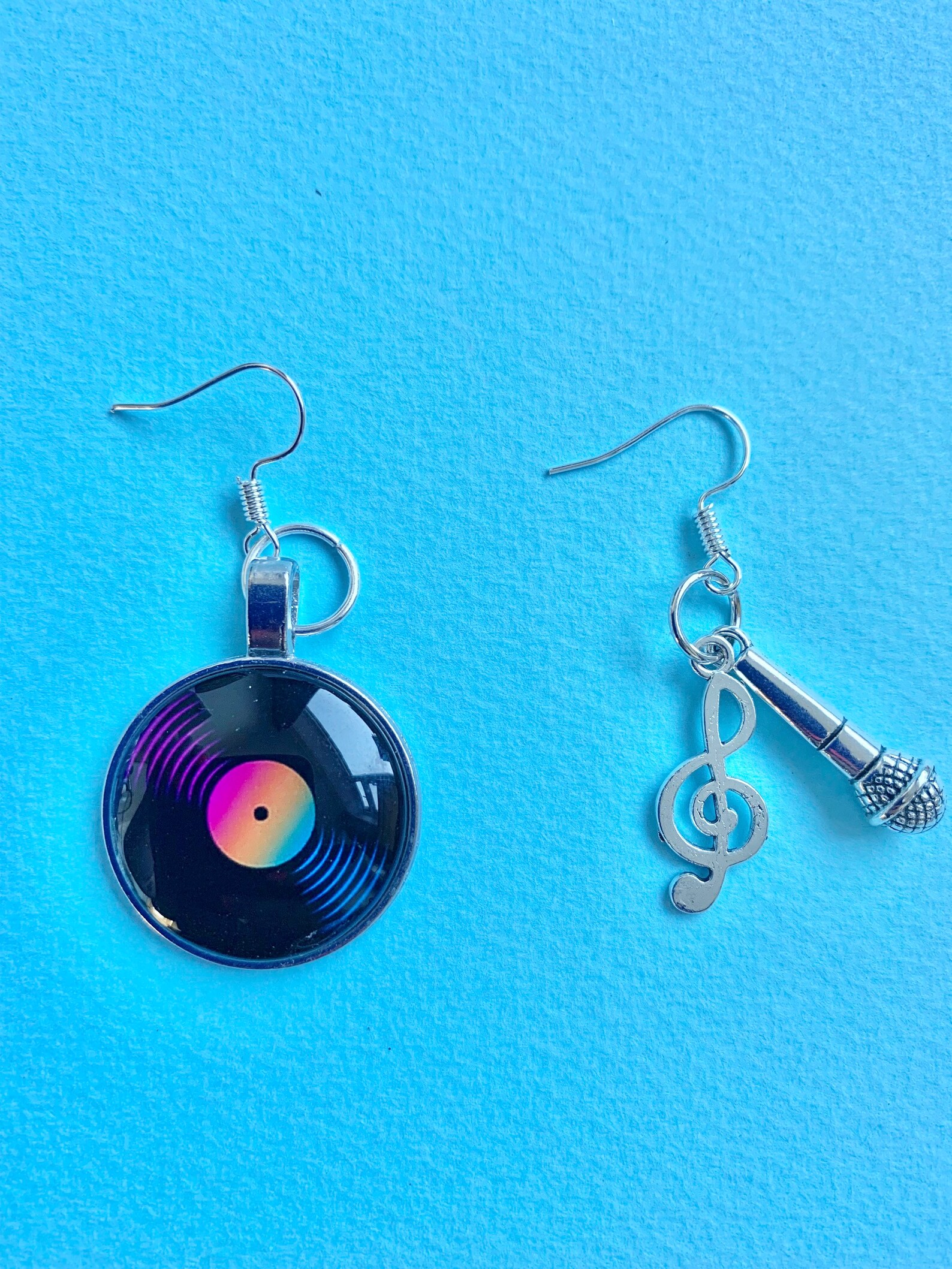 LP Record, Microphone and Treble Clef Sign Dangle Earrings, RETRO ...