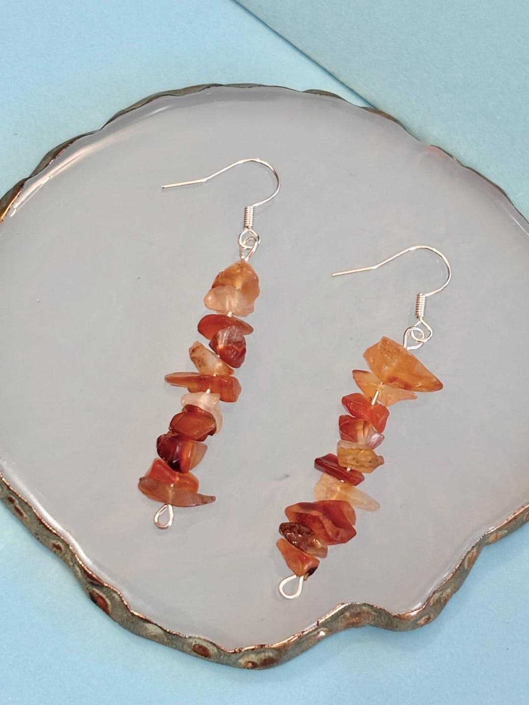 Amber Brown Stone Stacker Earrings: Dainty Sterling Silver Plated Hooks ...