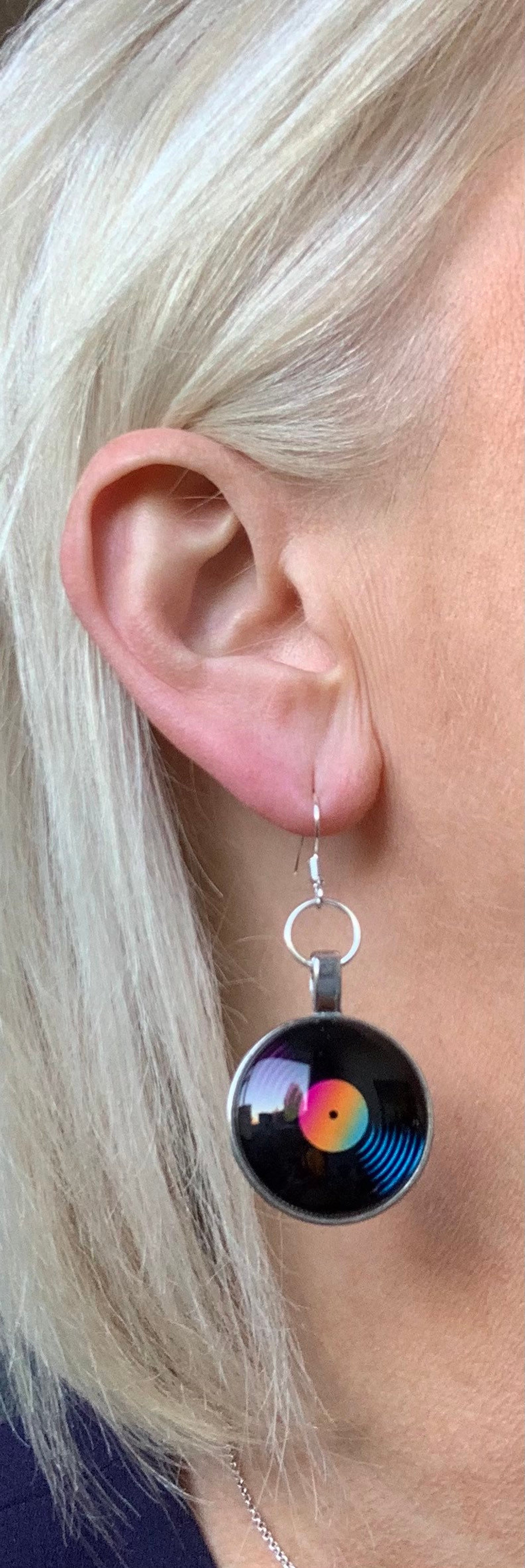 LP Record, Microphone and Treble Clef Sign Dangle Earrings, #RETRO ...