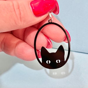Cat Peek-a-boo Dangler Dangle Earrings, Quirky, Funky and Fun Animal ...