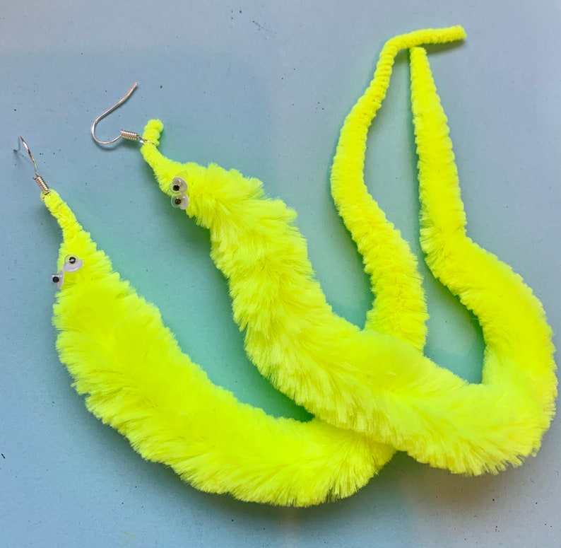 Worm on a string dangler earrings fun funky original and | Etsy