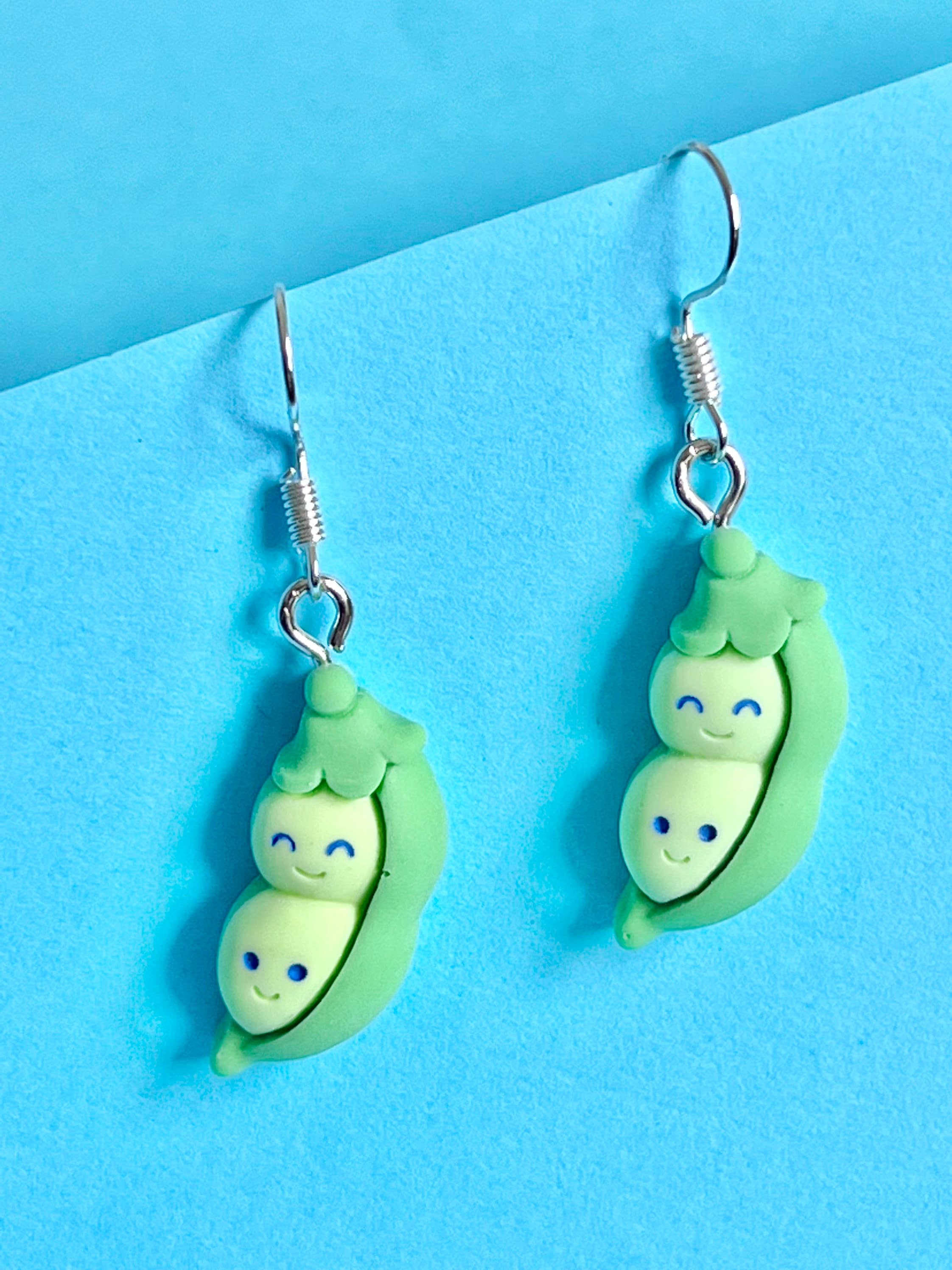 Two Peas in a Pod Dangle Earrings Cute Overload Fun Funky - Etsy