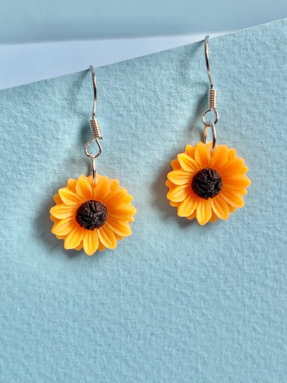 Sunflower Mini Sun Flower Dangler Earrings Yellow/orange - Etsy