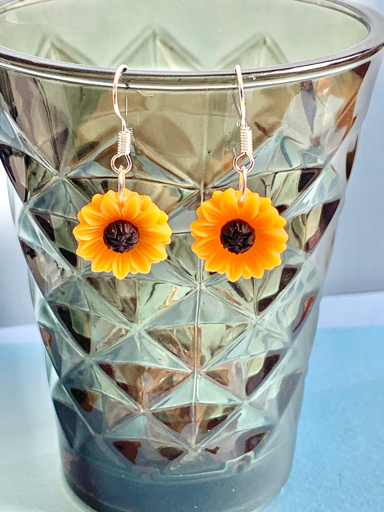 Sunflower Mini Sun Flower Dangler Earrings Yellow/orange - Etsy