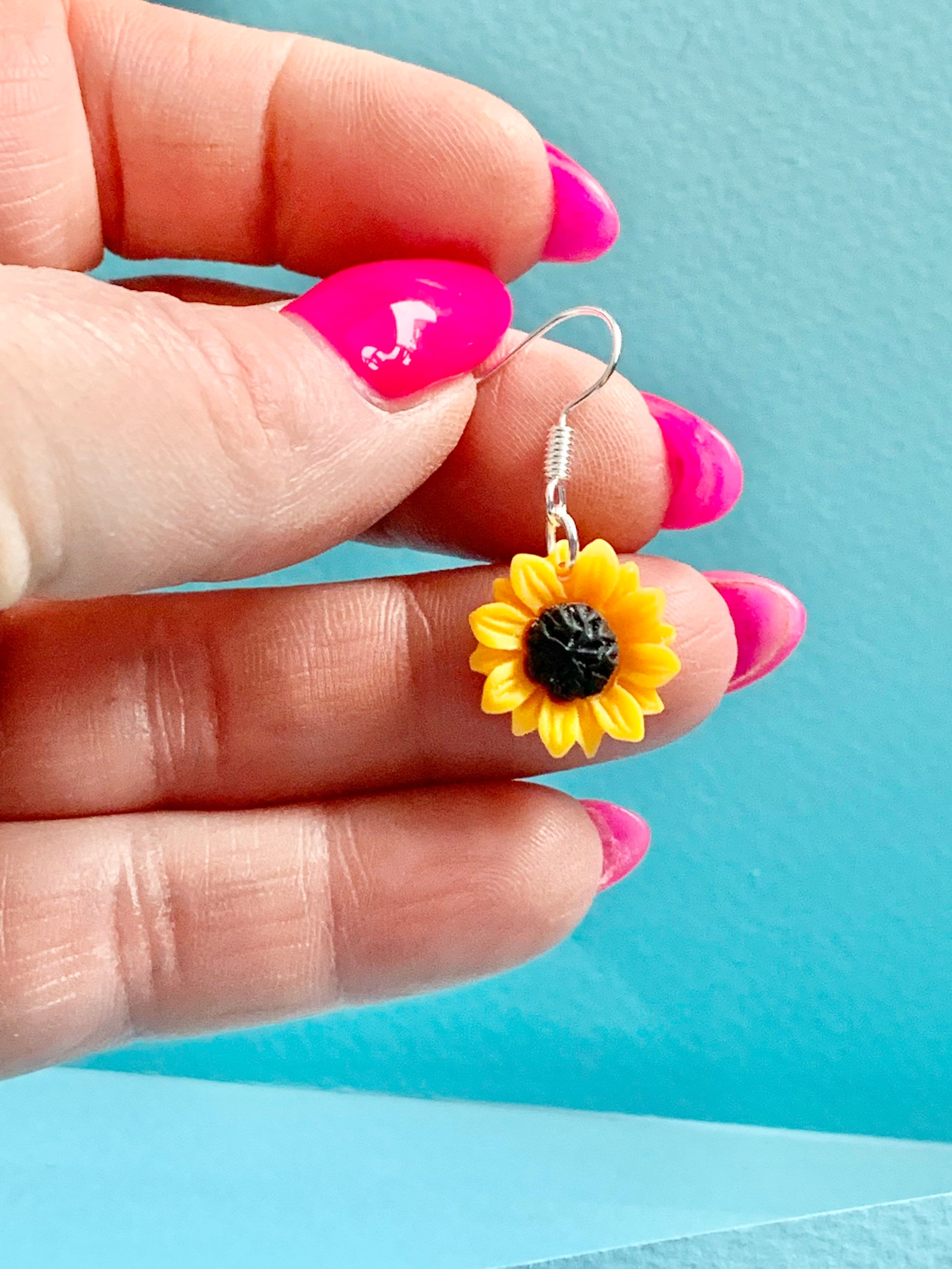 Sunflower Mini Sun Flower Dangler Earrings Yellow/orange - Etsy