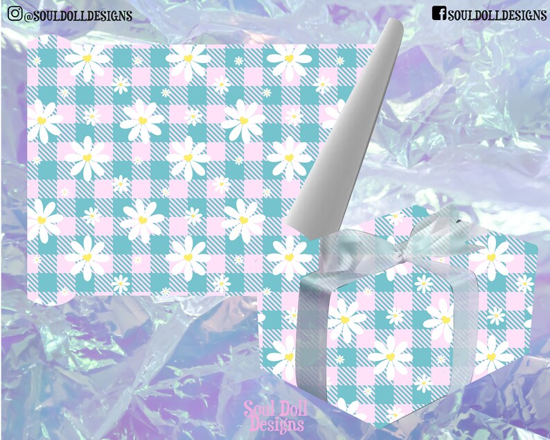 Daisy Print Gift Wrap, Pastel Check Print Wrapping Paper and Gift Tag ...