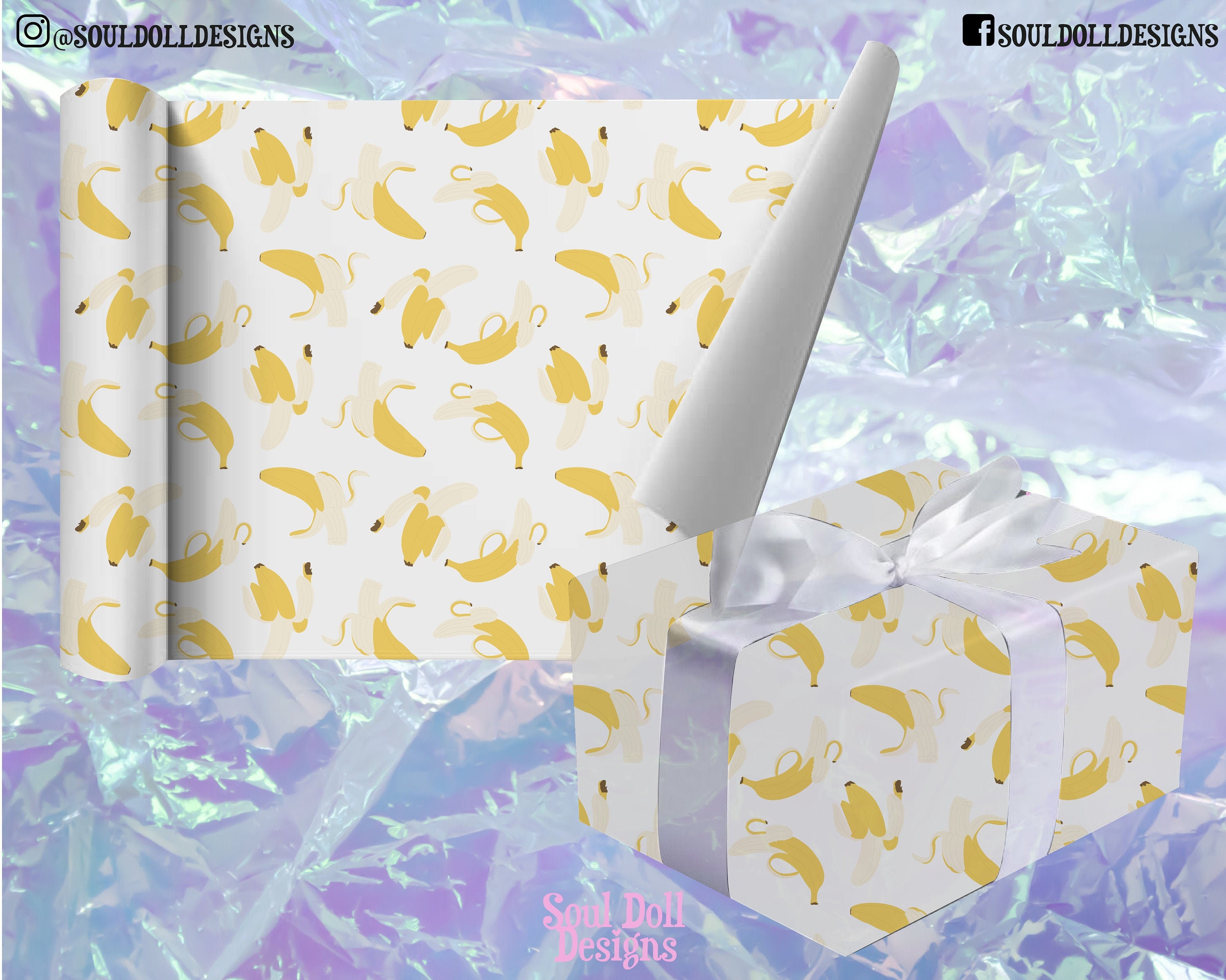 Banana Print Gift Wrap, Fruit Bananas Wrapping Paper and Gift Tag for ...