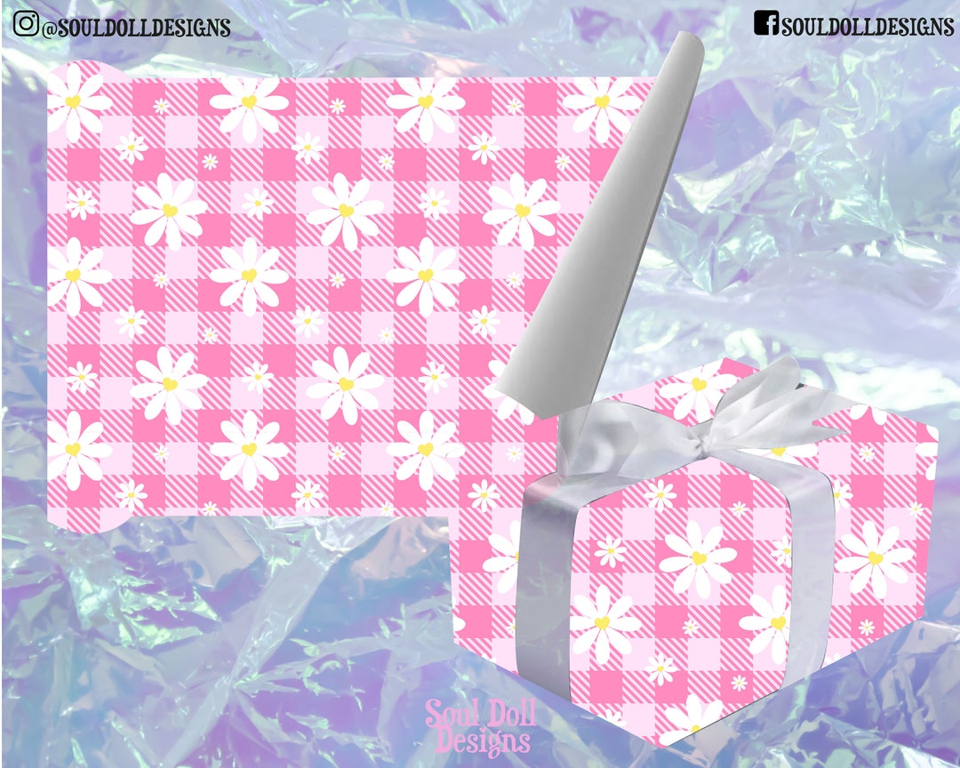 Daisy Print Gift Wrap, Pastel Check Print Wrapping Paper and Gift Tag ...