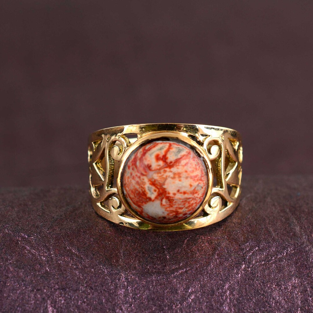 Rhodonite Ring, 14k Gold Plated Ring, Genuine Real Pink Stone Ring ...