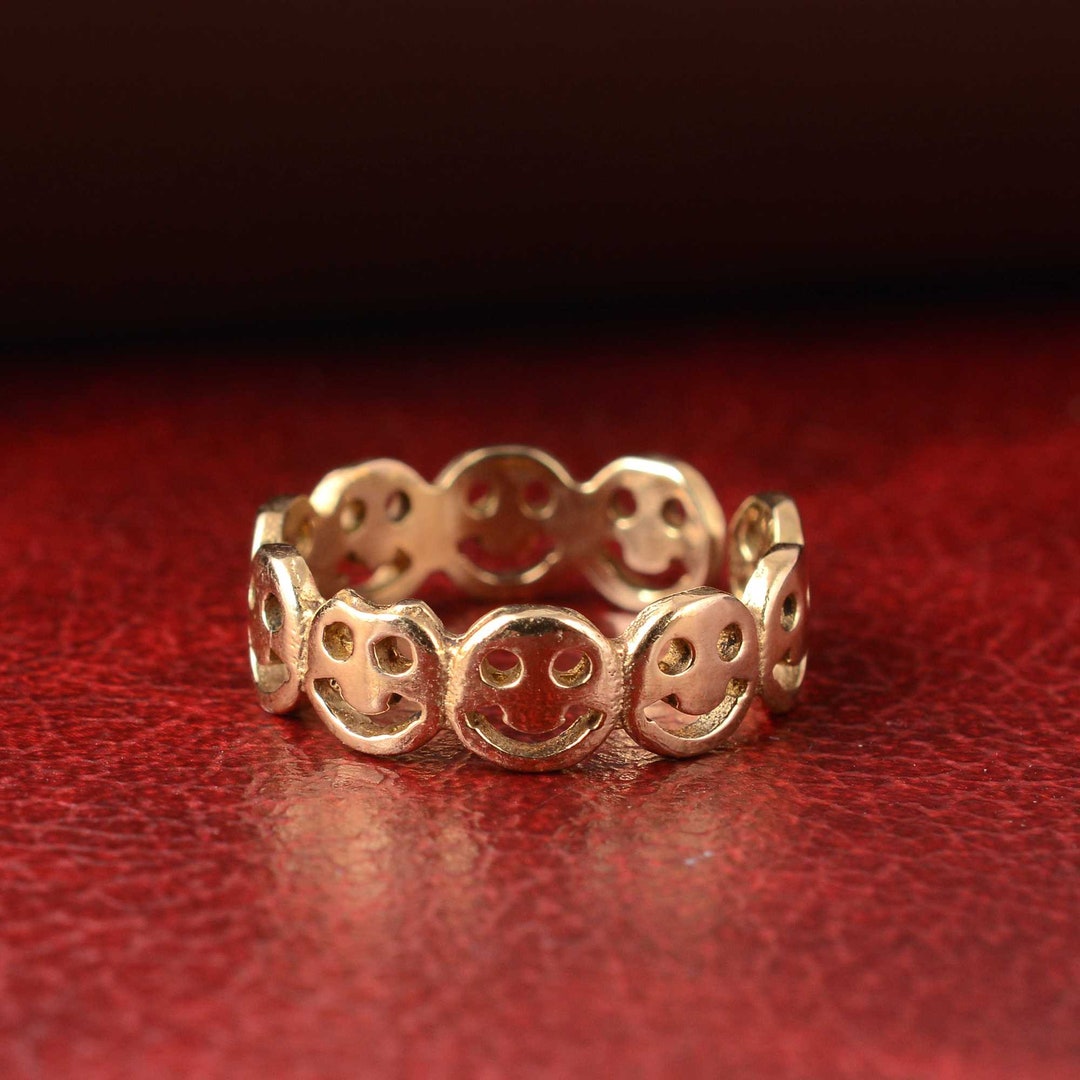 Silver Smiley Face Ring Stackable Rings Brass Band Smile - Etsy