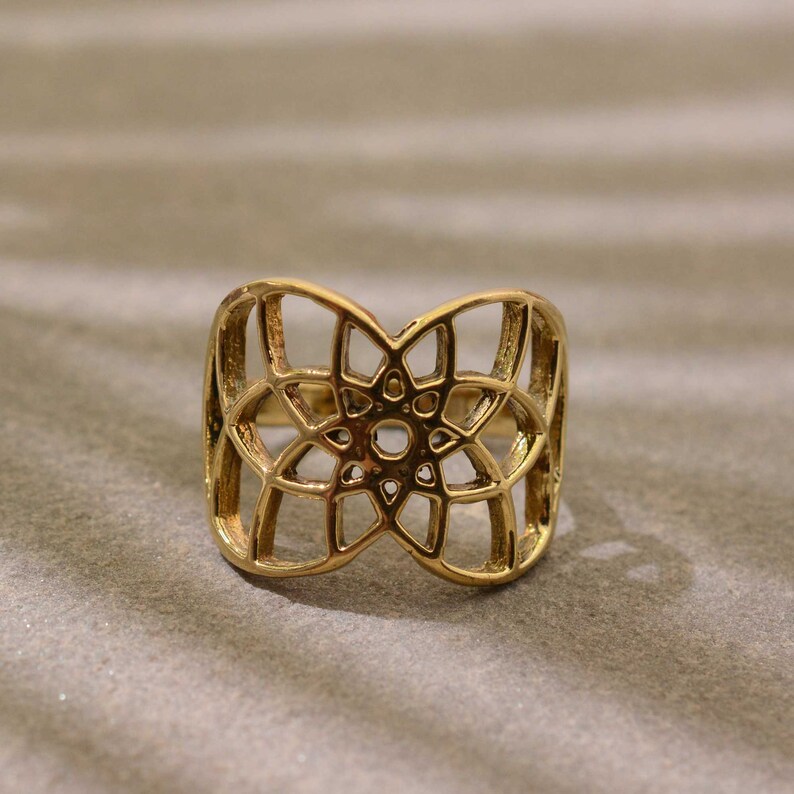 Handmade Flower of Life Ring Gold Mandala Ring Rose Gold Seed of Life ...