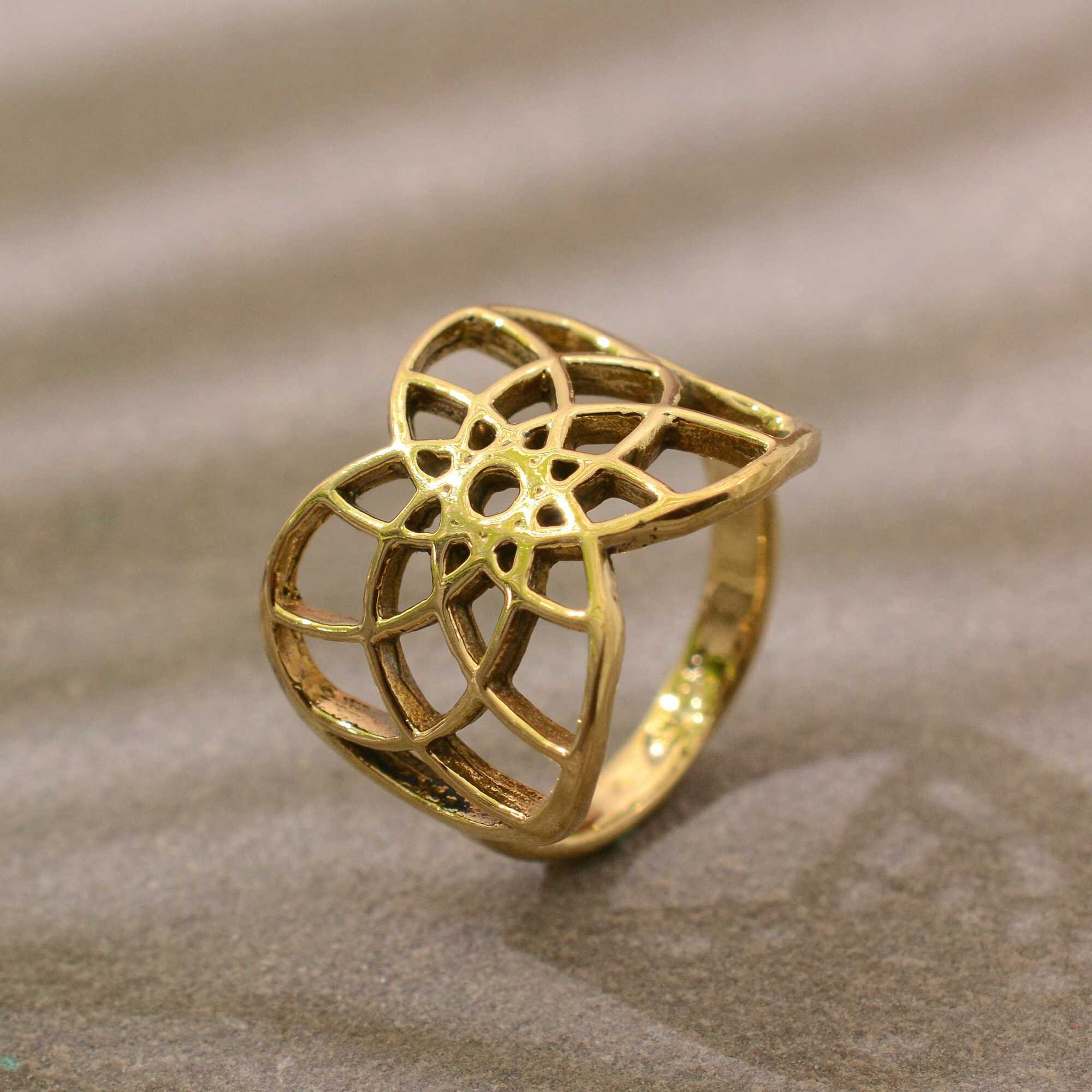 Handmade Flower of Life Ring Gold Mandala Ring Rose Gold Seed of Life ...