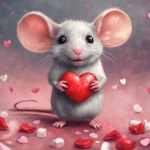 Cute Valentines Mouse With Pink Hearts Fantasy Digital Design Set 9 ...