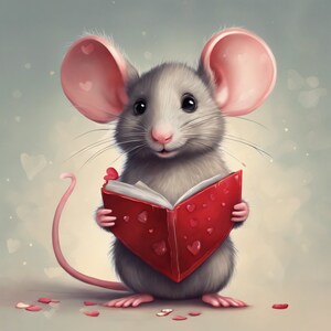 Cute Valentines Mouse With Pink Hearts Fantasy Digital Design Set 9 ...