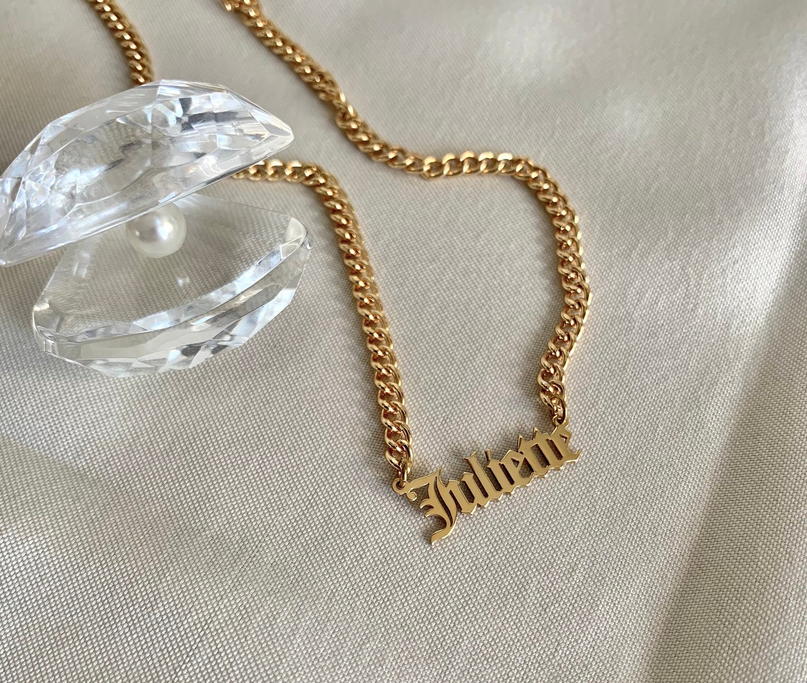 Cuban Chain Name Necklace Personalized Jewelry Dainty Name | Etsy