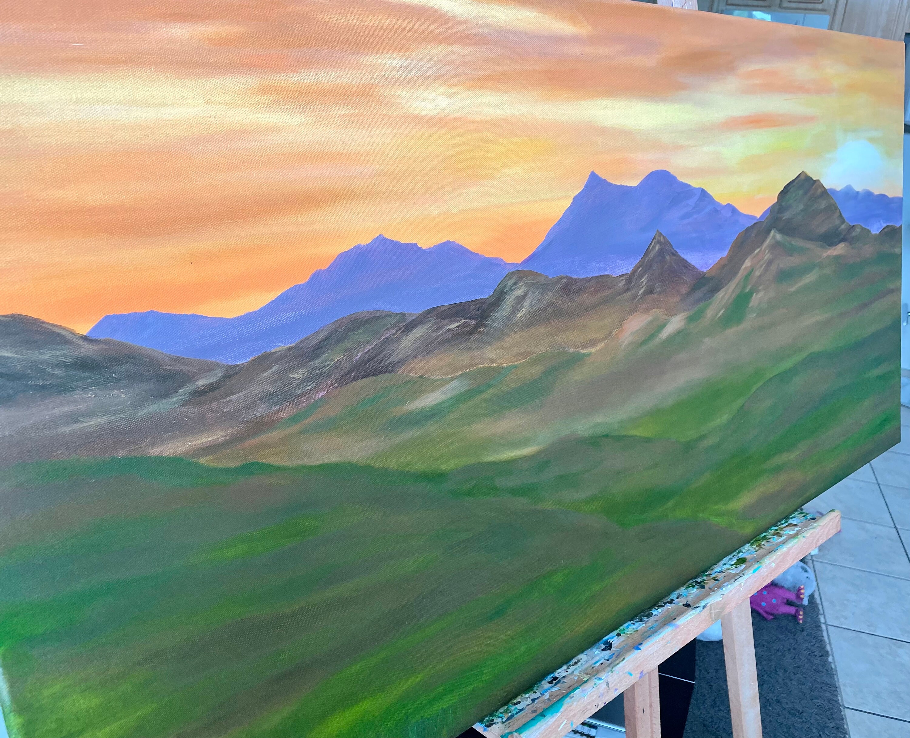 Warm Sunset Oil Painting Original Art Mountain Sunset Painting Hand ...