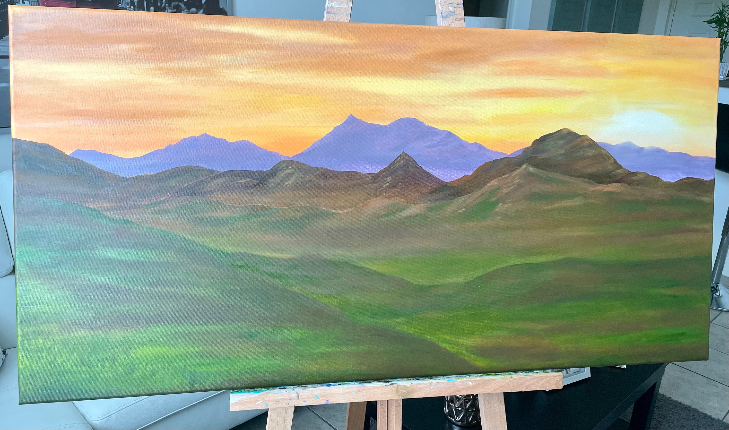 Warm Sunset Oil Painting Original Art Mountain Sunset Painting Hand ...