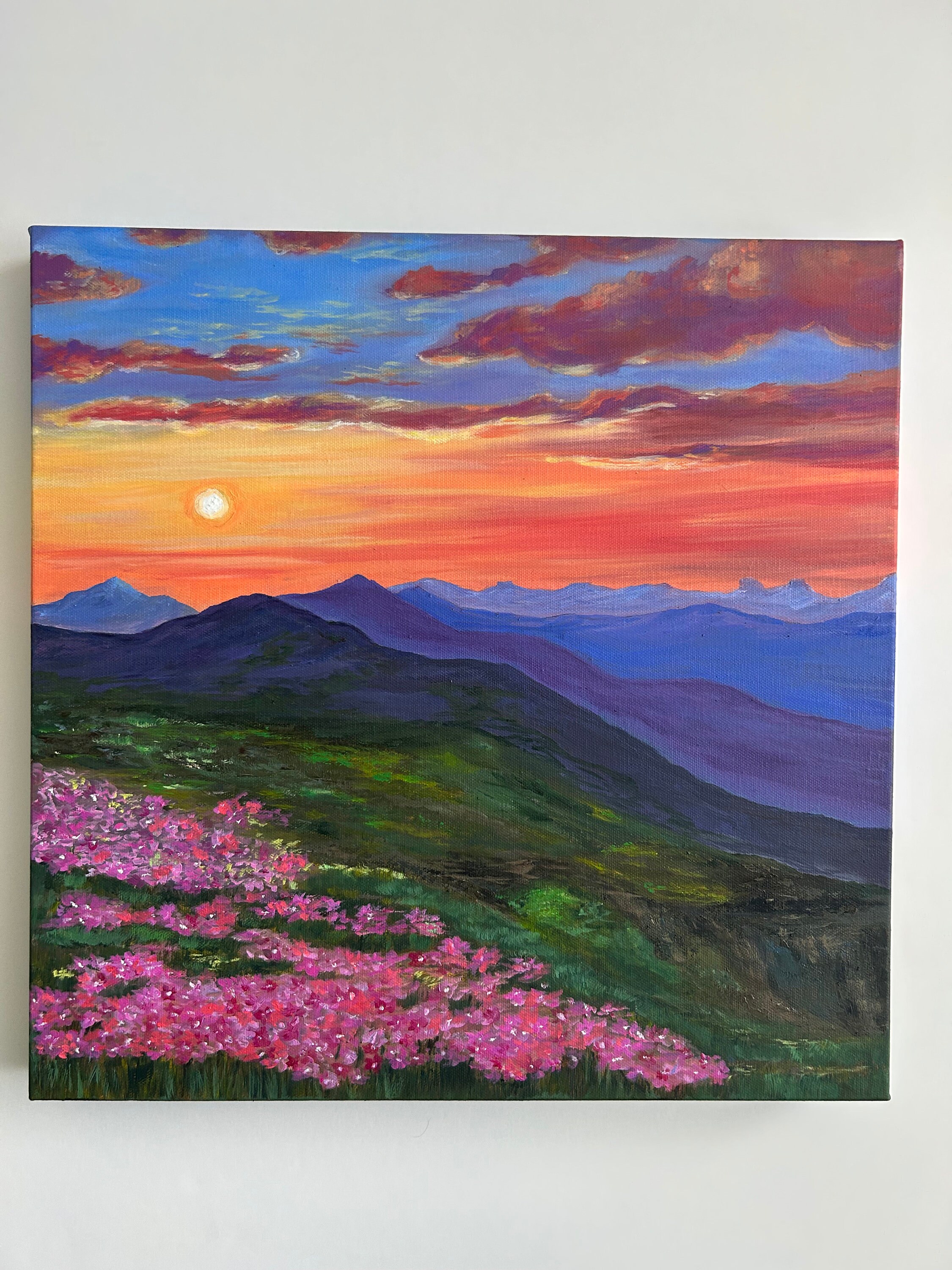 Mountain View Landscape Art Oil Painting Artwork Sunset Painting Home ...