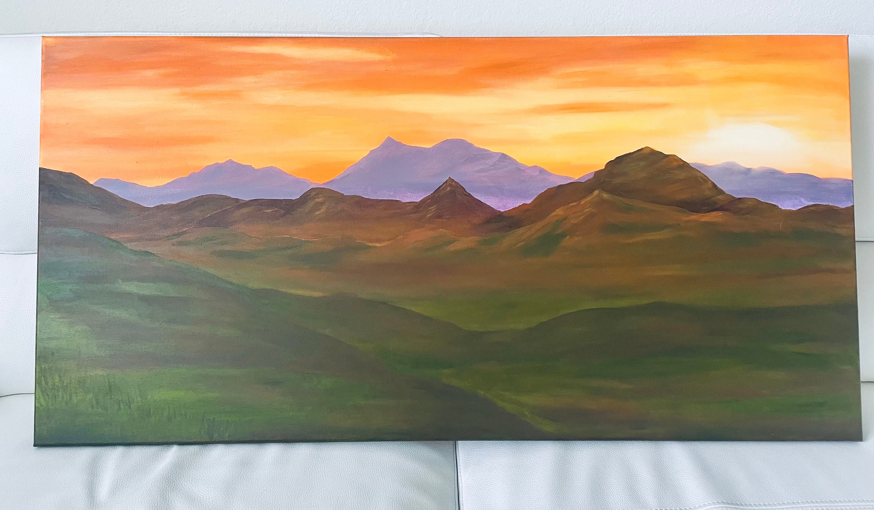 Warm Sunset Oil Painting Original Art Mountain Sunset Painting Hand ...
