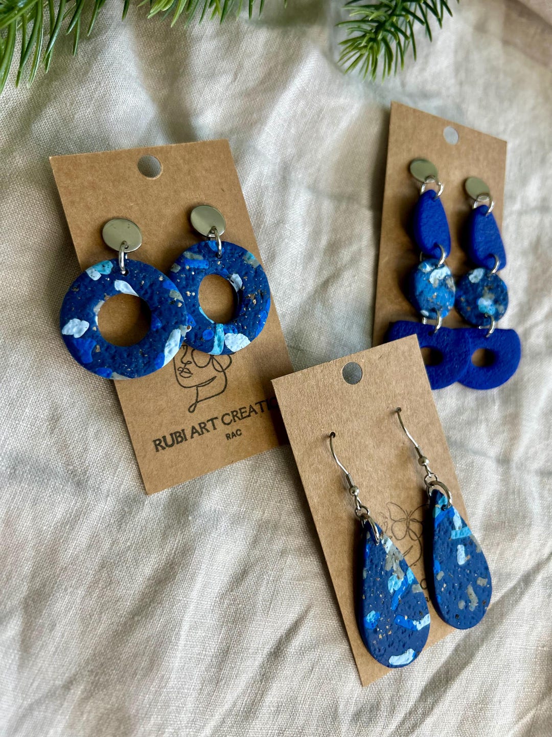Indigo Polymer Clay Earrings | Handmade Lightweight, Hypoallergenic - Etsy
