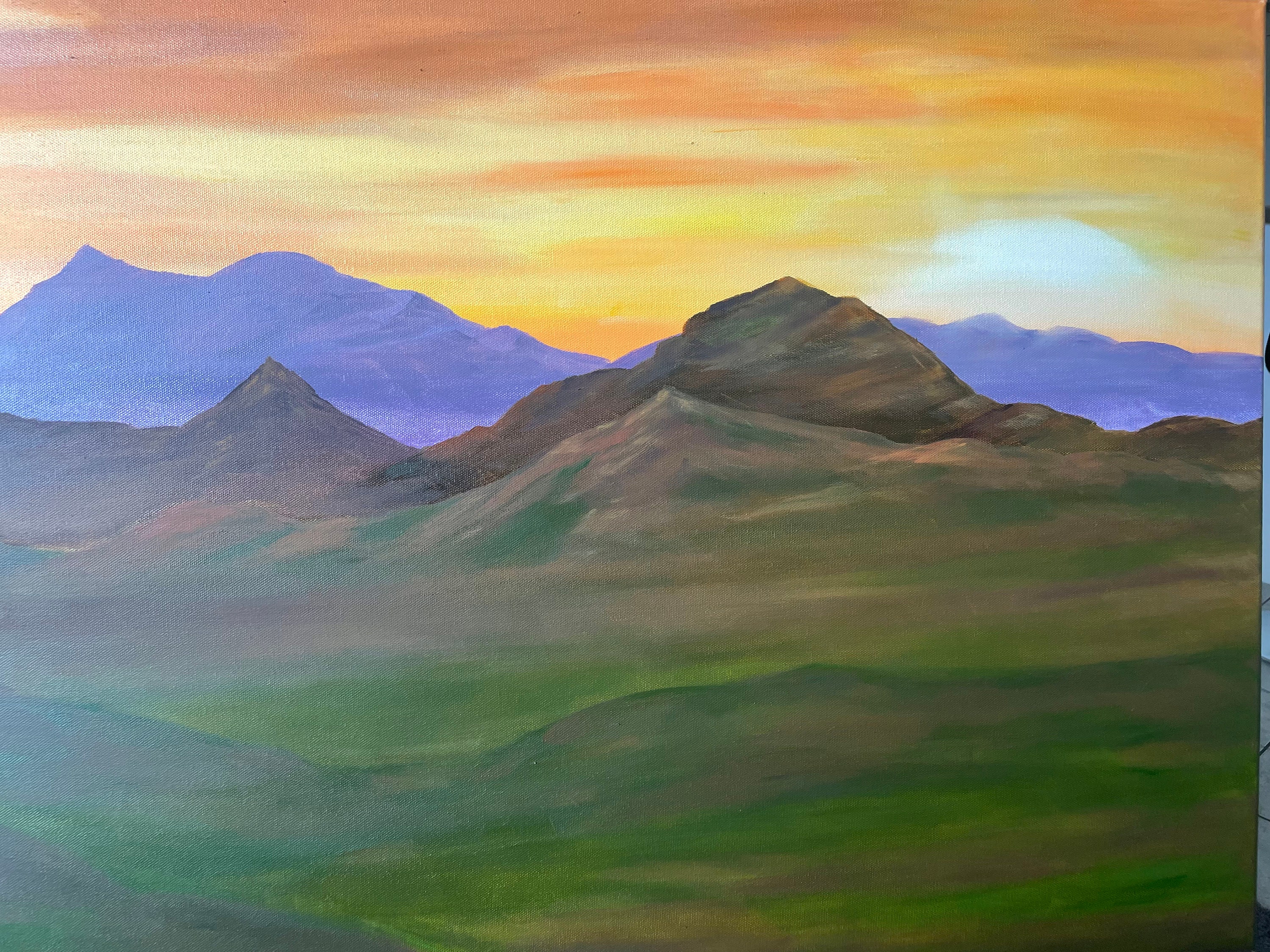 Warm Sunset Oil Painting Original Art Mountain Sunset Painting Hand ...