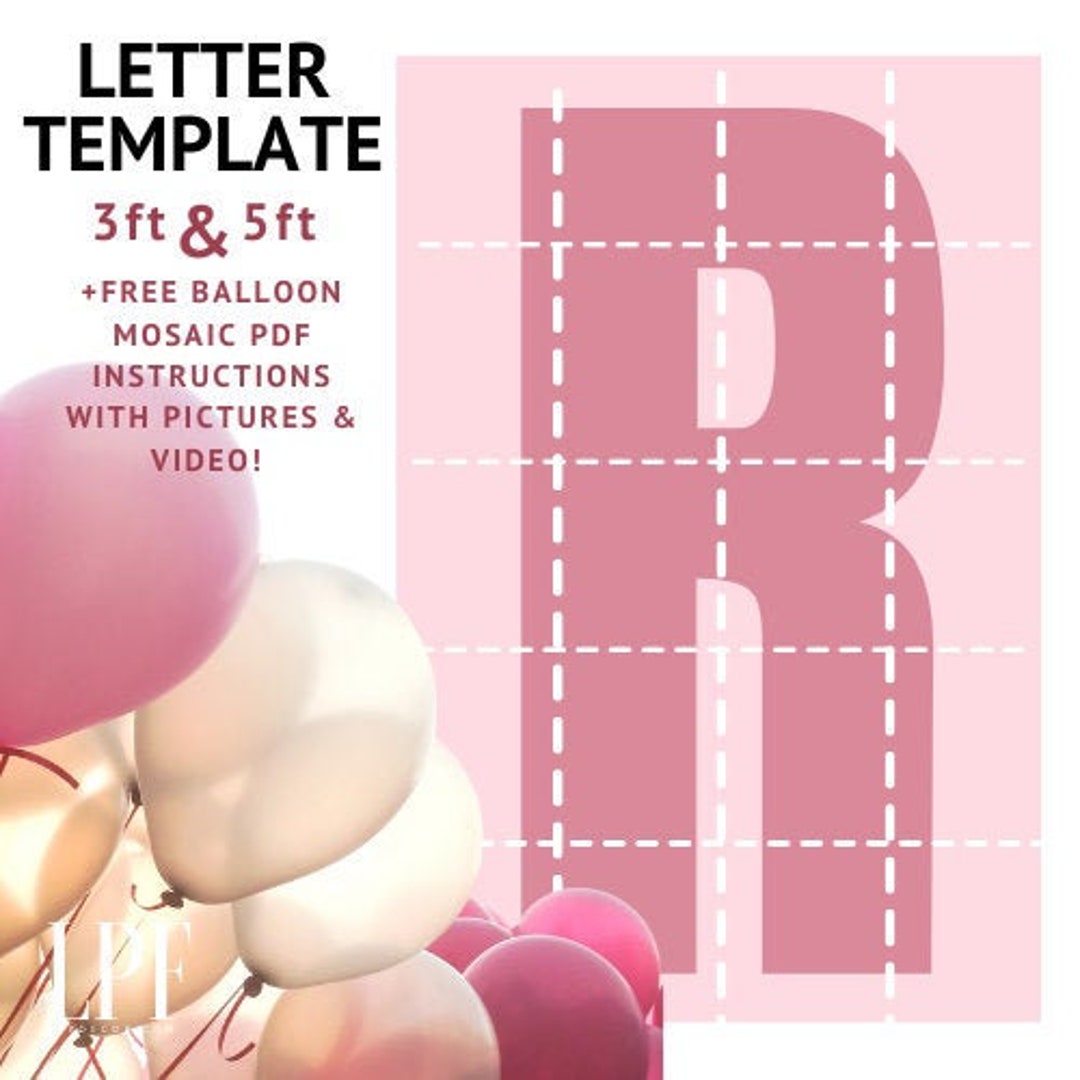 Balloon Mosaic Letter R Shadow Box Template DIY Party Setup Instant ...