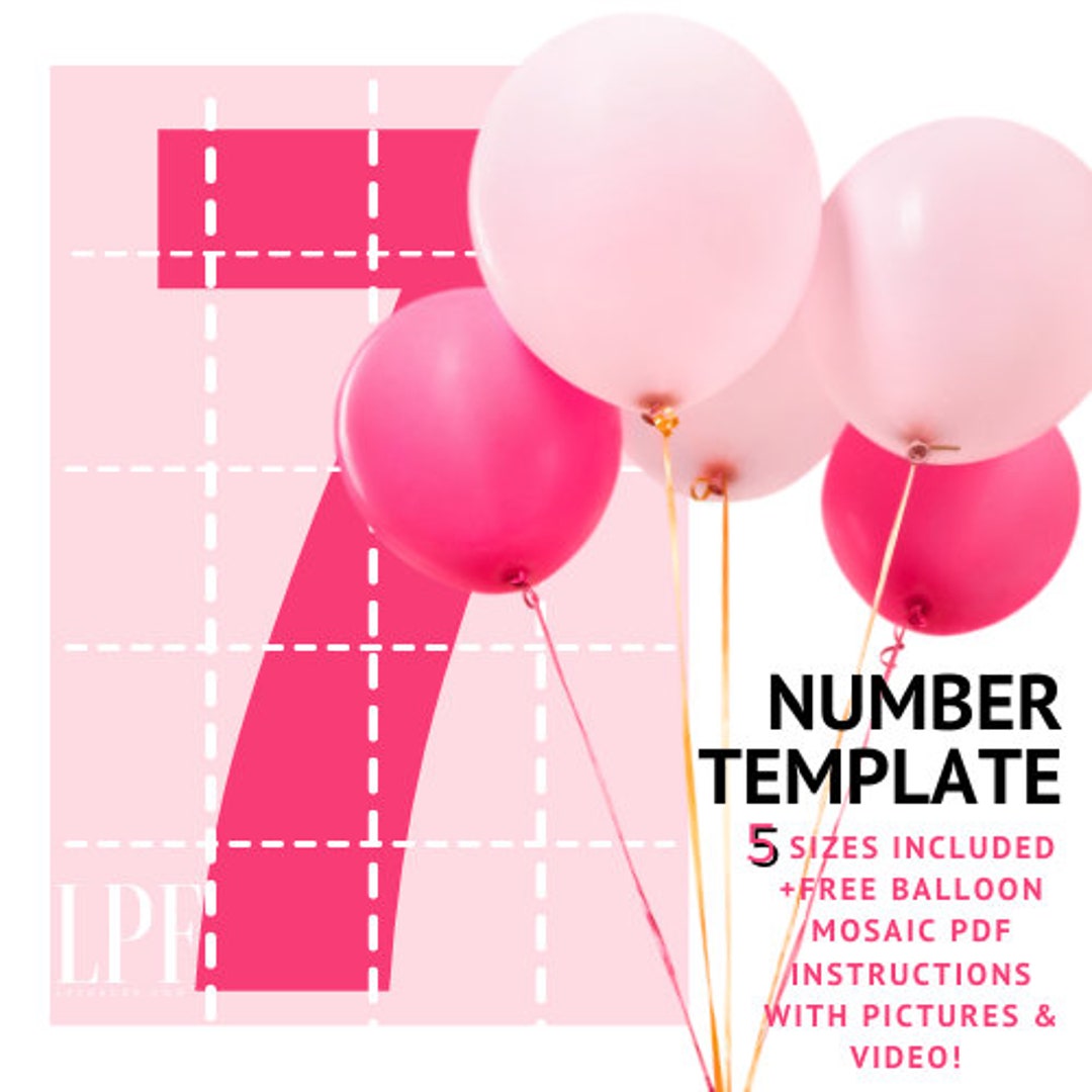 5FT 4FT 3FT 2FT 1FT Balloon Mosaic Number 7 Shadow Box Template Instant ...