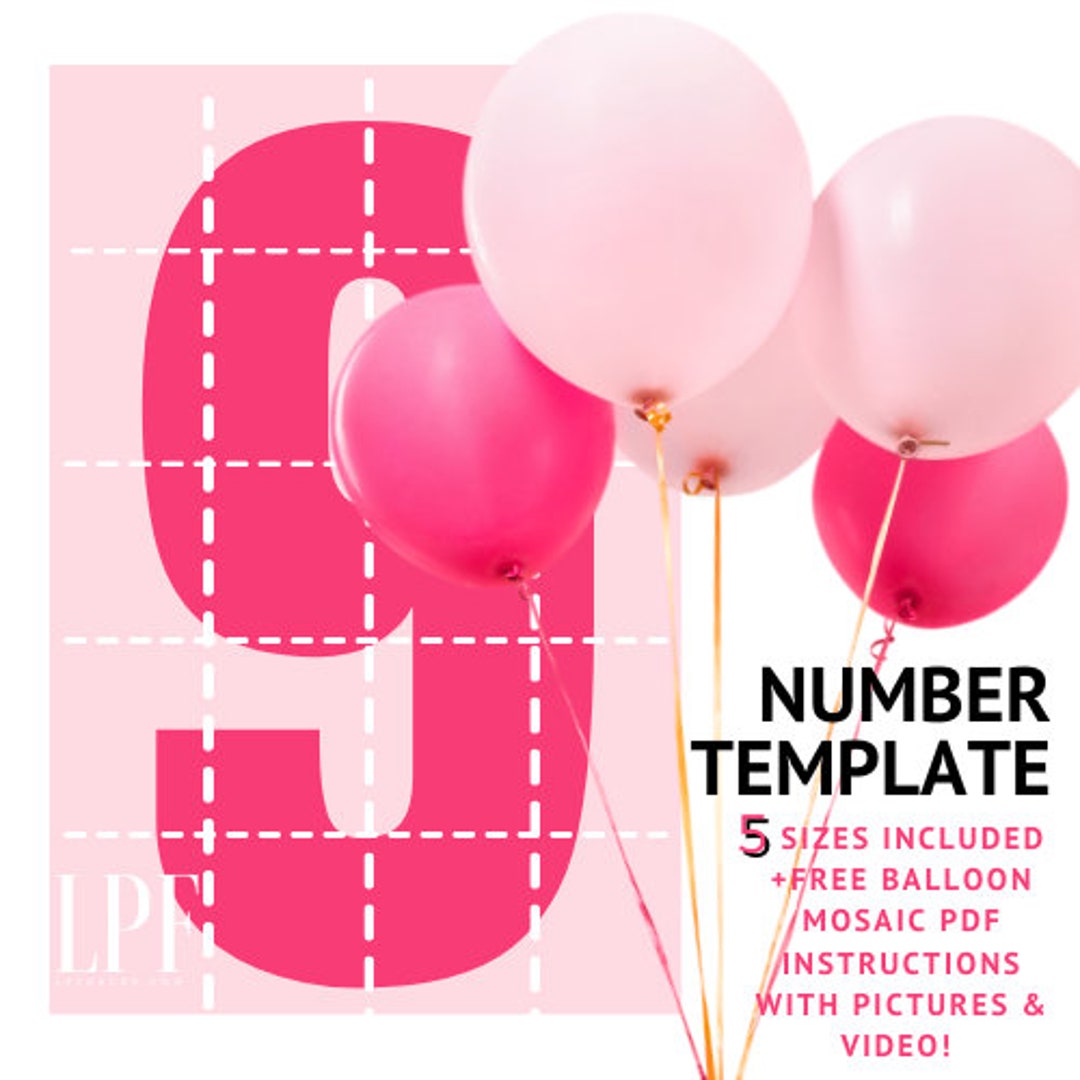 5FT 4FT 3FT 2FT 1FT Balloon Mosaic Number 9 Shadow Box Template Instant ...